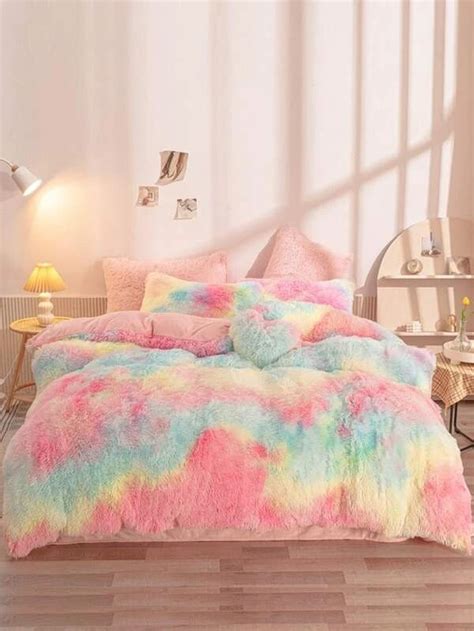 Tie Dye Shaggy Duvet Cover Set Without Filler Bedding Set Cozy