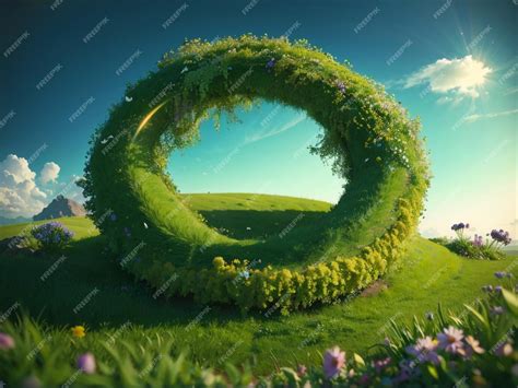 Premium Photo Green Background With Grass And Cloud Modeling