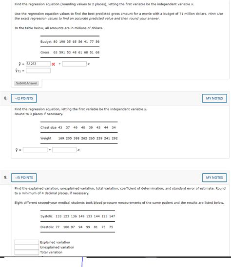 solved find the regression equation rounding values to 2