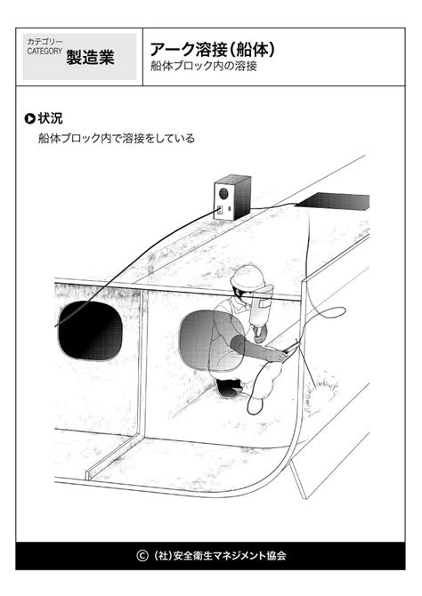 アーク溶接（船体）｜製造業｜危険予知訓練（kyt）無料イラストシート集｜（社） 安全衛生マネジメント協会
