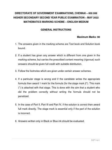 12th Maths Em Official Answer Keys For Public Exam May 2022 Pdf