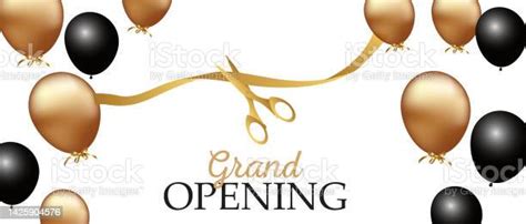 리본 풍선 금 가위 색종이가 있는 그랜드 오프닝 디자인 벡터 일러스트레이션 개회식에 대한 스톡 벡터 아트 및 기타 이미지 개회식 상점 새로운 Istock