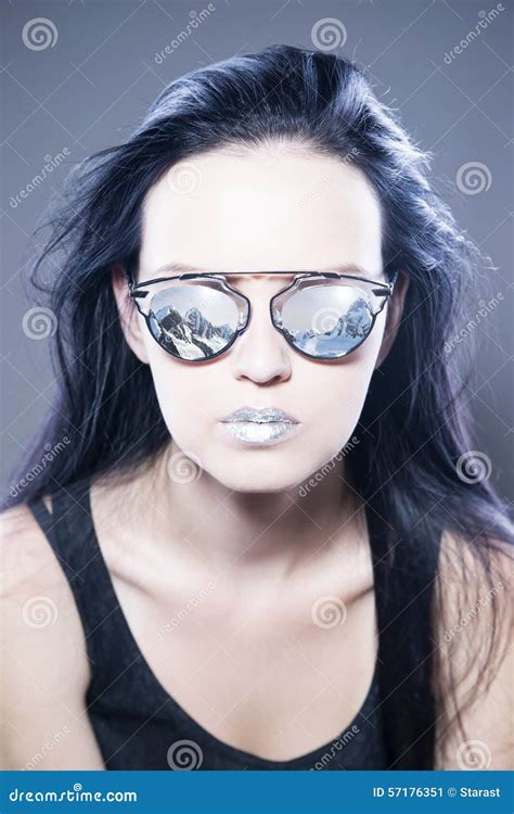 Beautiful Woman Fashion Model Portrait In Sunglasses With Reflections