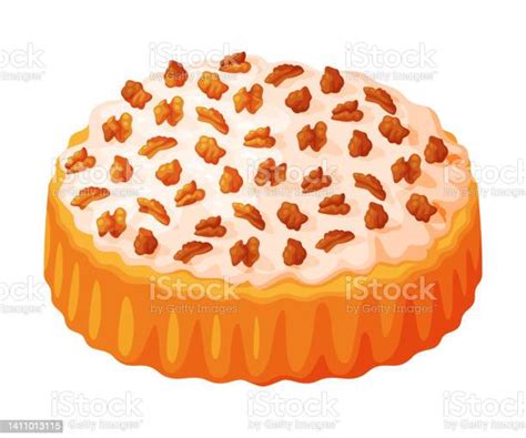 달콤한 크림과 호두 벡터 일러스트 레이 션으로 패스트리 반죽으로 만든 구운 파이 그릇에 대한 스톡 벡터 아트 및 기타 이미지 그릇 달콤한 음식 미식가 Istock