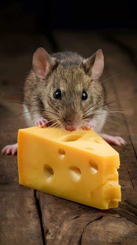 Adorable Mouse Nibbles On Oversized Wedge Of Delicious Cheese Stock Illustration Illustration