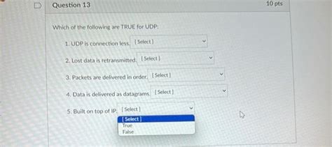 solved which of the following are true for udp 1 udp is