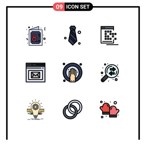 User Interface Pack Of 9 Basic Filledline Flat Colors Of Page Inbox Tie Browser Dot Editable