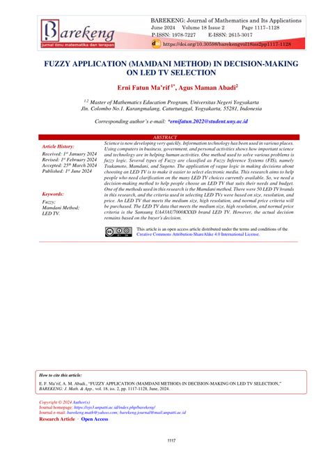 Pdf Fuzzy Application Mamdani Method In Decision Making On Led Tv Selection