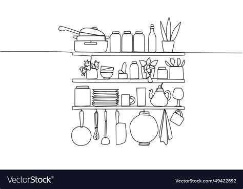 Single One Line Drawing Cooking Utensils Vector Image