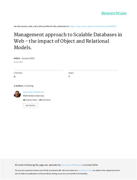 Pdf Management Approach To Scalable Databases In Web The Impact Of