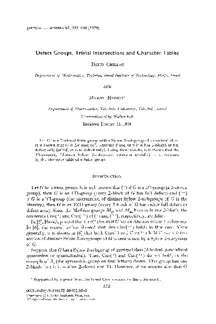 pdf defect groups trivial intersections and character tables