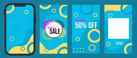 블루 현대 기하학적 스타일 소셜 미디어 스토리 디자인 세트 트렌디하고 우아한 배경 0명에 대한 스톡 벡터 아트 및 기타 이미지 0명 개체 그룹 고객 참여 Istock