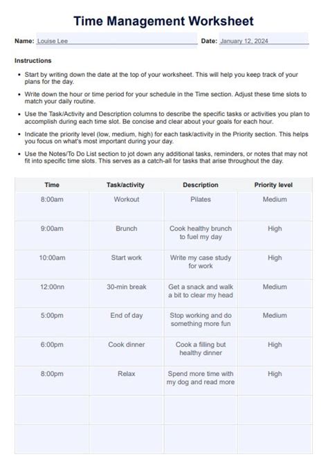 Time Management Worksheet Personal Development Worksheets Free