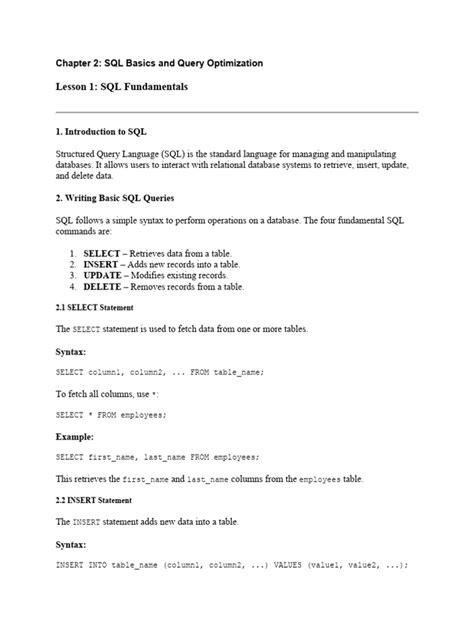 Chapter 2 Sql Basics And Query Optimization Pdf Database Index Sql