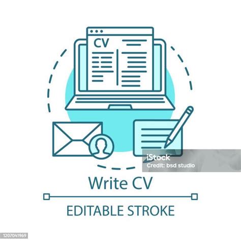 Cv 개념 아이콘을 작성합니다 이력서 커리큘럼 Vitae 아이디어 얇은 라인 일러스트 입사 지원서 및 이력서 보내기 등록 등록