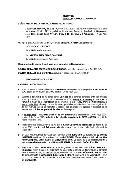 Doc Registro Sumilla Formulo Denuncia SeÑor Fiscal De La FiscalÍa