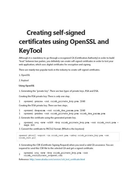 creating self signed certificates using openssl and keytool a guide to generating private keys