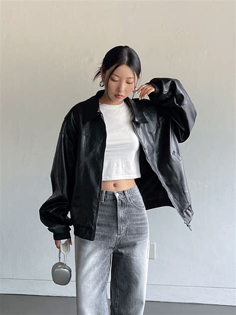 올드머니룩 빅사이즈 55 99 켄다 오버핏 투웨이 카라 레더 자켓 에이블리