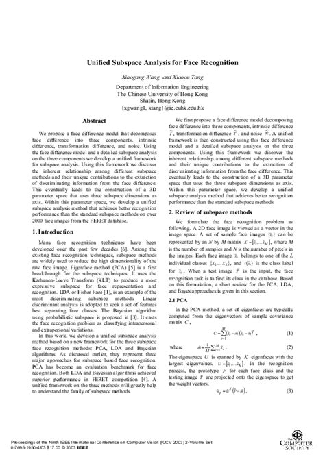 Pdf Unified Subspace Analysis For Face Recognition