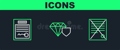 Set Line Delete File Document Filled Form And Diamond With Shield Icon Vector Stock Vector