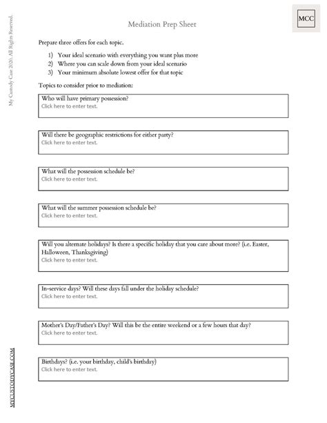 Custody Mediation Prep Sheet Artofit