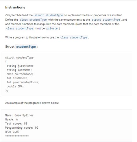 Solved Instructions Chapter Defined The Struct Studenttype Chegg