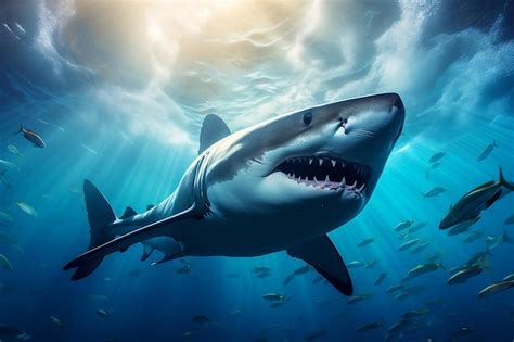 Premium Ai Image Mesmerizing Great Shark Closeup Generative Ai