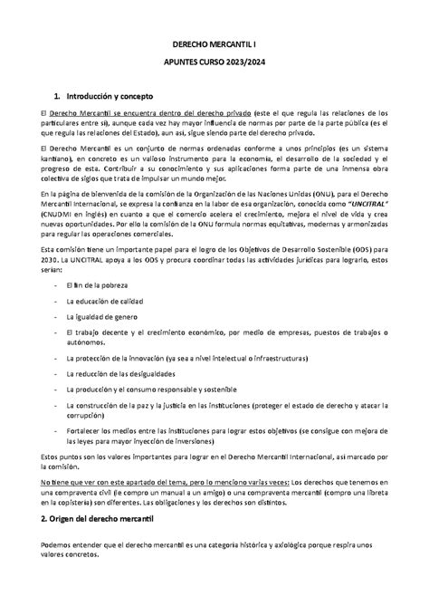 Derecho Mercantil I Apuntes 1 Derecho Mercantil I Apuntes Curso 2023