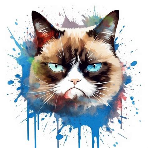 Premium Photo A Close Up Of A Grumpy Cat With Blue Eyes Generative Ai