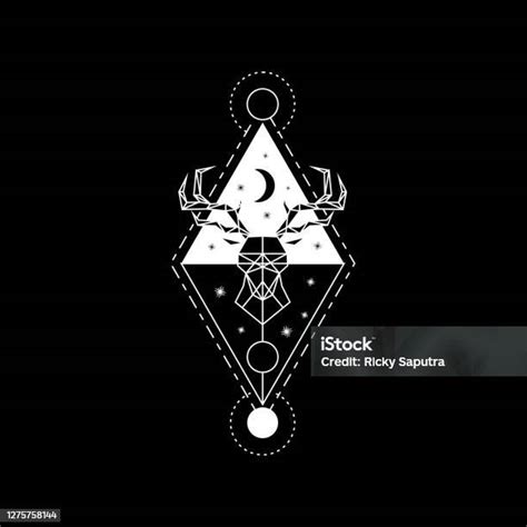 사슴 난해 한 낮과 밤 얇은 라인 검정 색과 흰색 고립 된 벡터 일러스트 기하에 대한 스톡 벡터 아트 및 기타 이미지 기하 노루 눈 신체 부분 Istock