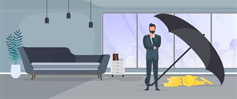 사업가는 자본을 유지합니다 큰 우산은 위험과 위험으로부터 돈을 보호합니다 자본 저축 및 투자의 사무실 개념 벡터 3차원 형태에 대한 스톡 벡터 아트 및 기타 이미지 Istock