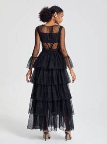 Ashwini Patil Flounce Sleeve Layer Hem Mesh Overlay Dress Shein Usa