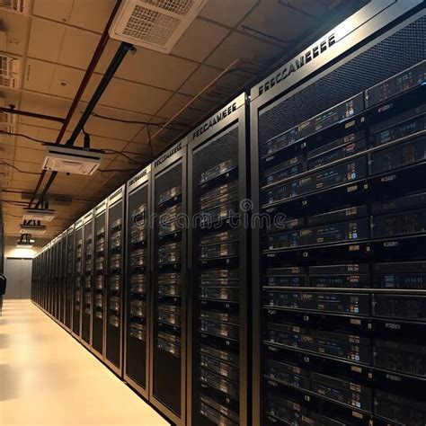 Data Center Server Racks With Glowing Led Light Networking Technology