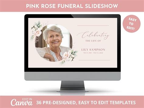 Pink Rose Funeral Photo Slideshow Template Memorial Video For Woman