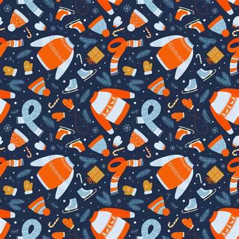 Premium Vector Seamless Pattern With Different Winter Elements