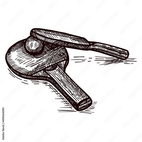 Ping Pong Racket Sketch Isolated Vintage Sport Elements For Table Tennis Hand Drawn Style