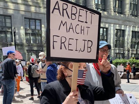 Illinois Anti Lockdown Protester Waves Nazi Slogan From Auschwitz
