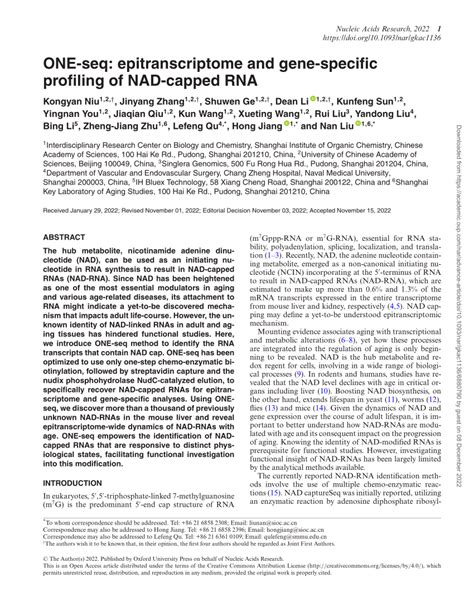 Pdf One Seq Epitranscriptome And Gene Specific Profiling Of Nad