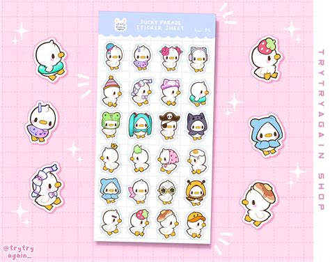 Chibi Ducky Friends Parade Sticker Sheet Bujo Bullet Journal And