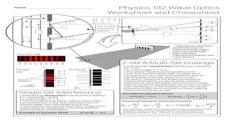 Pdf Name Physics 132 Wave Optics Worksheet And Cheatsheet · Provided