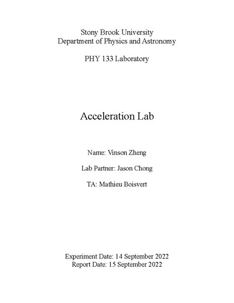 Acceleration Lab Report Stony Brook University Department Of Physics