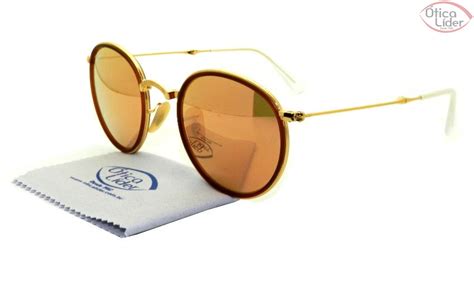 Ray Ban RB 3517 001 z2 48 Round Dourado Dobrável Espelhado Rosê até