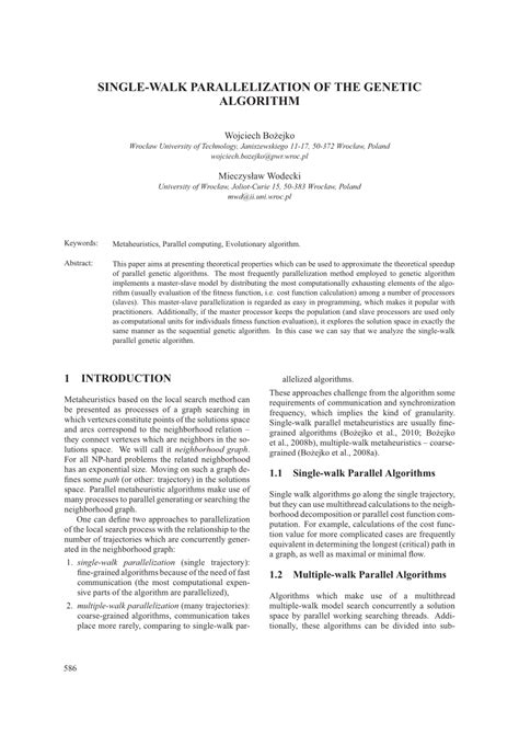 Pdf Single Walk Parallelization Of The Genetic Algorithm