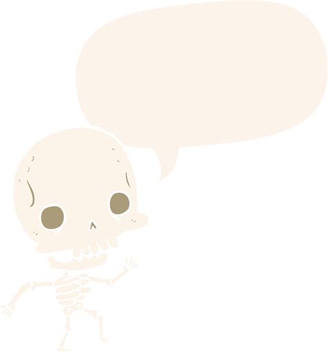 Cute Cartoon Dancing Skeleton With Speech Bubble In Retro Style