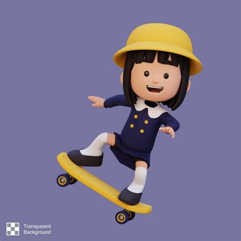 Premium Psd 3d Girl Character Ride Skateboard