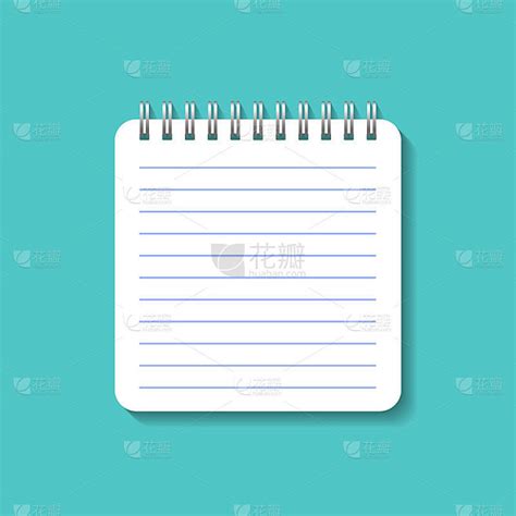 螺旋纸笔记本模型风格。矢量记事本为学校。蓝色背景的白色记事本。矢量图