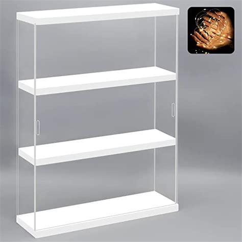 Nonemey Clear Acrylic Display Case Stand With Wood White Base 2 Tier、3
