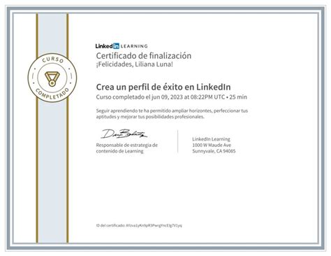 Liliana Luna En Linkedin Certificate Of Completion