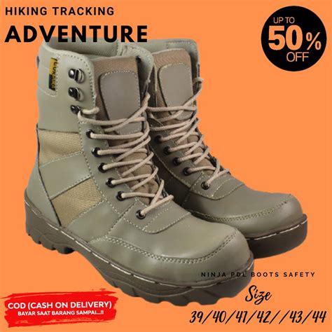 Jual Sepatu Pria DLT Ninja PDL Cream Boots Tinggi Safety Ujung Besi Kerja Lapangan PDH POLRI