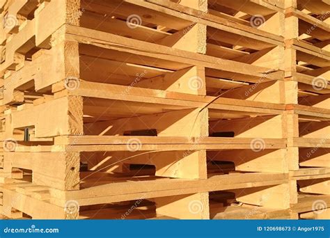 New Wooden Pallets Is Stack In The Warehouse Of Cargo Delivery E Stock